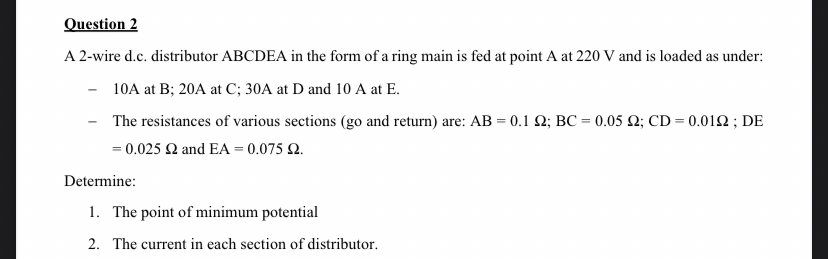 Solved Question 2A 2-wire d.c. ﻿distributor ABCDEA in the | Chegg.com