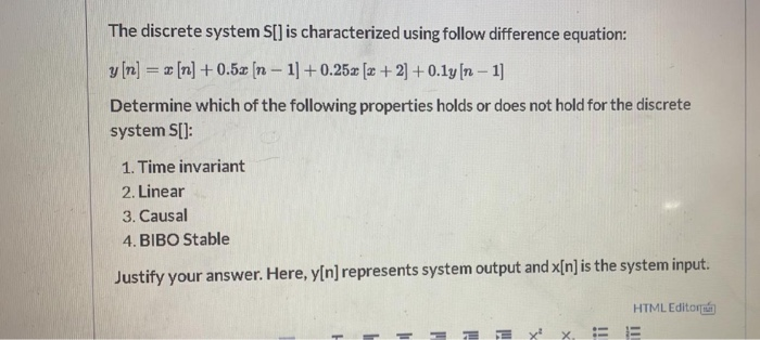 Solved The discrete system S[] is characterized using follow | Chegg.com