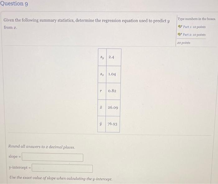 Solved Given the following summary statistics, determine the | Chegg.com