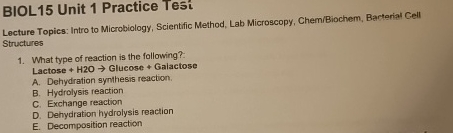 Solved BIOL15 ﻿Unit 1 ﻿Practice TesiLecture Topics: Intro to | Chegg.com