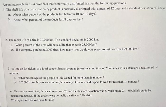 Solved Assuming problems 1 - 4 have data that is normally | Chegg.com