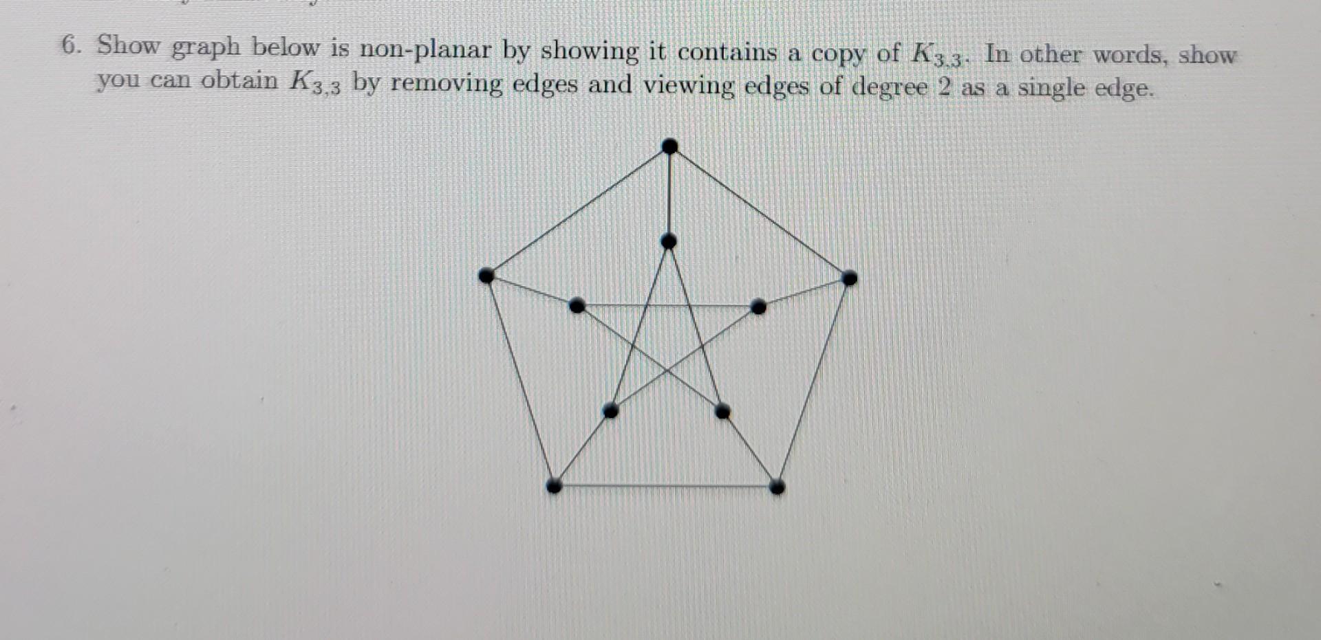 Solved 6. Show graph below is non-planar by showing it | Chegg.com