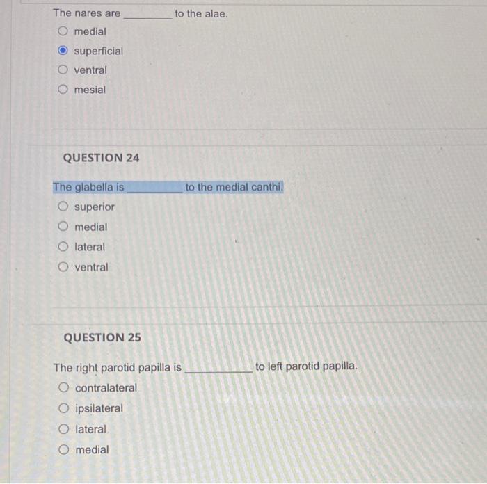 Solved The Nares Are To The Alae Medial Superficial Ventral