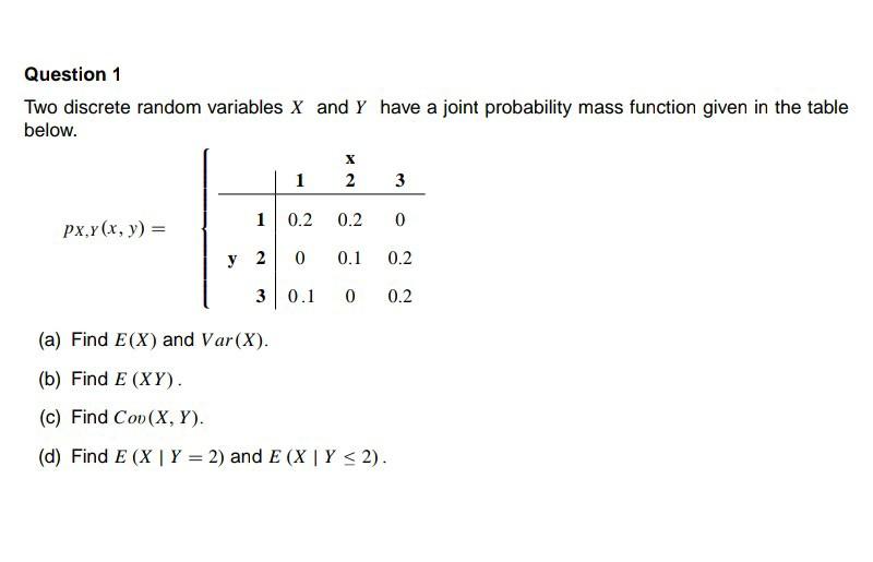 Solved Question 1 Two discrete random variables X and Y have | Chegg.com