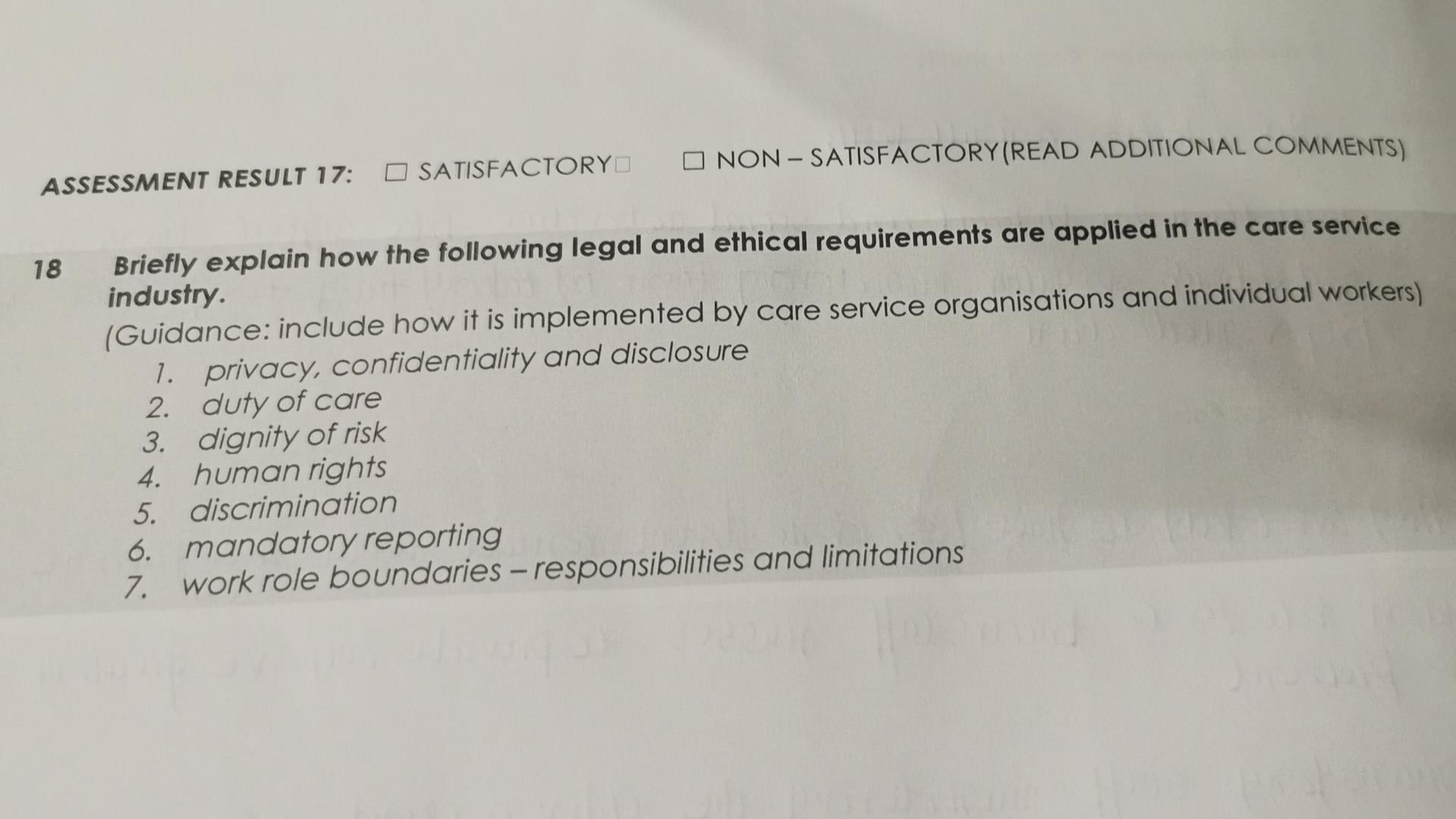 Solved O SATISFACTORYO NON - SATISFACTORY(READ ADDITIONAL | Chegg.com