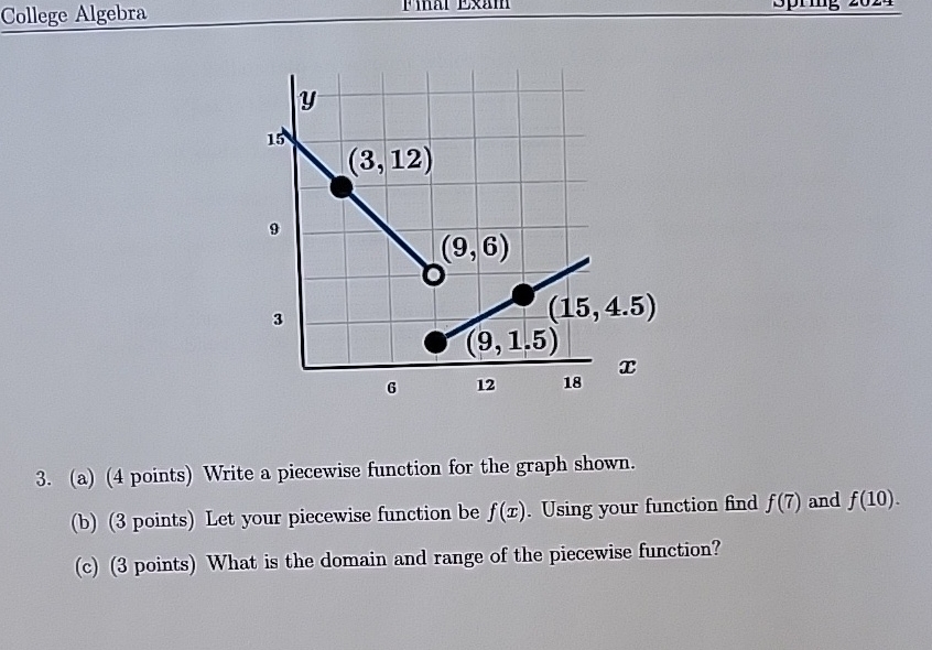 Solved College Algebra3. (a) (4 ﻿points) ﻿Write a piecewise | Chegg.com