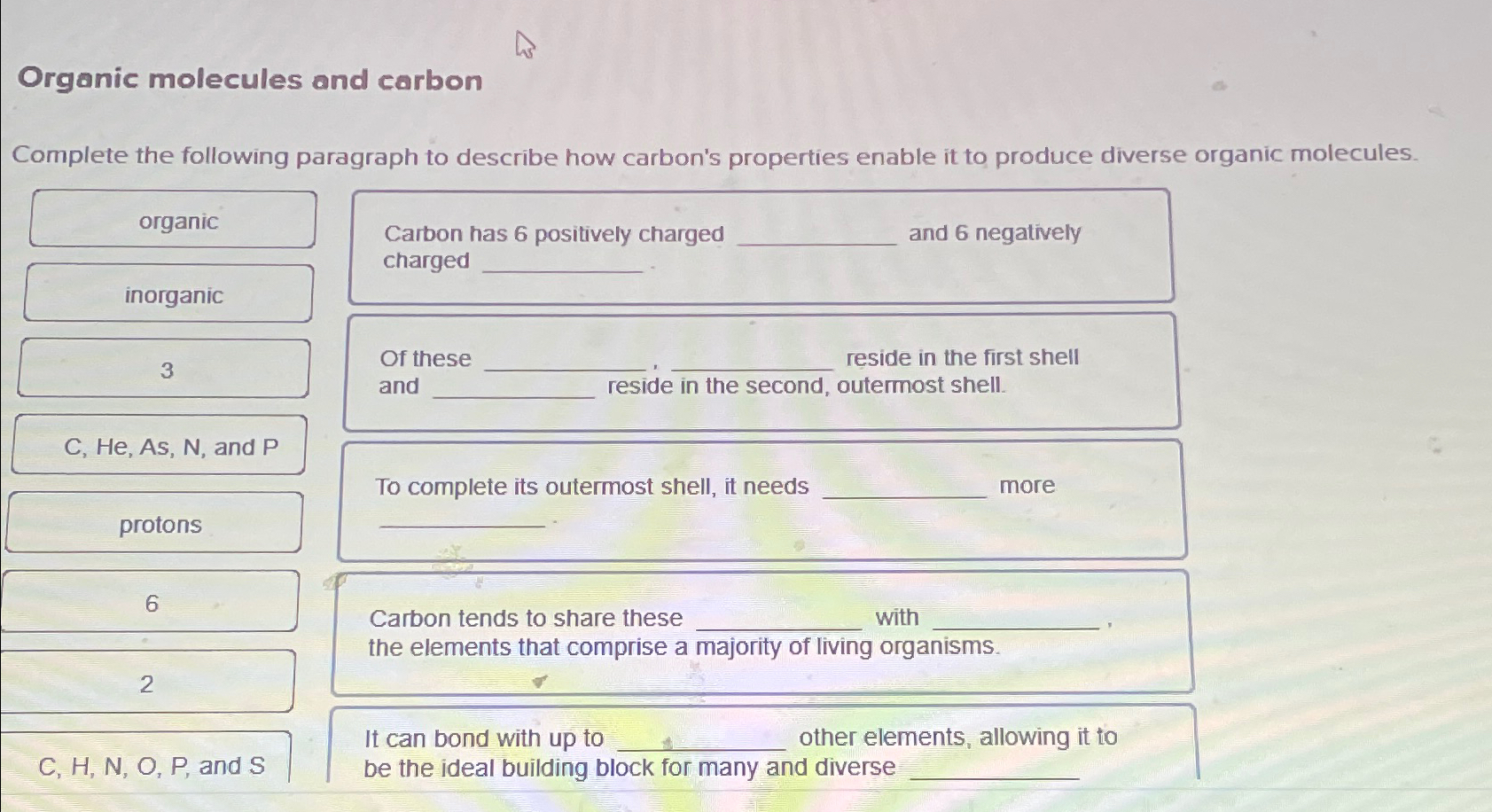 Solved Organic molecules and carbonComplete the following | Chegg.com
