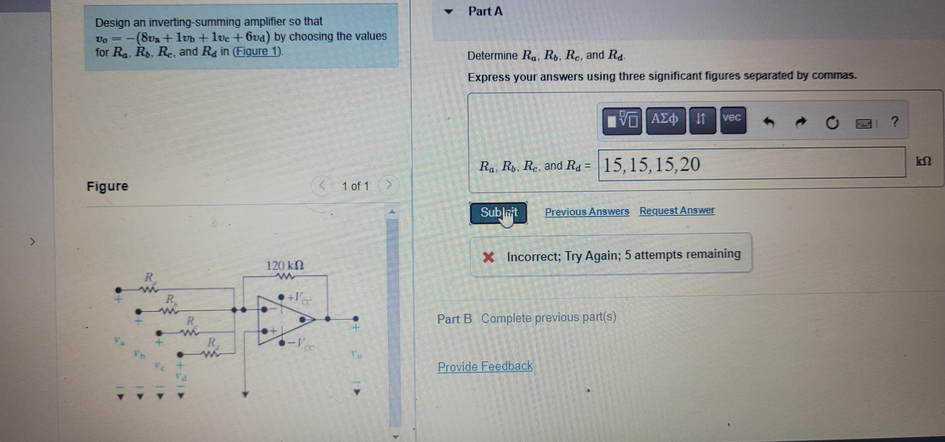 Solved Design an inverting-summing amplifier so that | Chegg.com