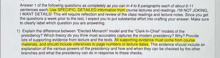 sentences each. Use SPECIFIC, DETAILED information | Chegg.com