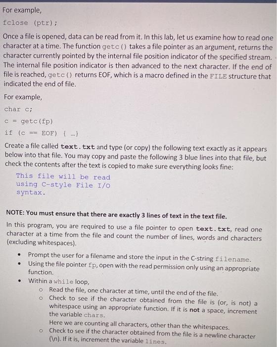 Solved C. File 1/0 using C library functions File 1/0 in C | Chegg.com