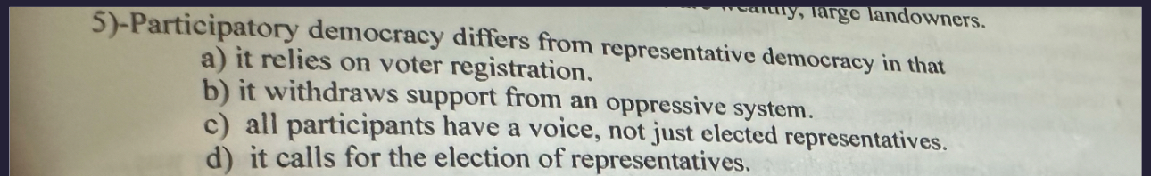 Solved -Participatory democracy differs from representative | Chegg.com