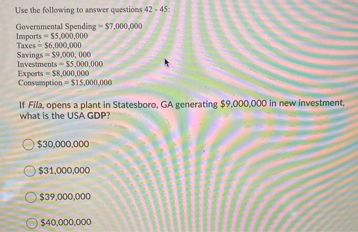 Solved Question 42 (3 points) Use the following to answer | Chegg.com