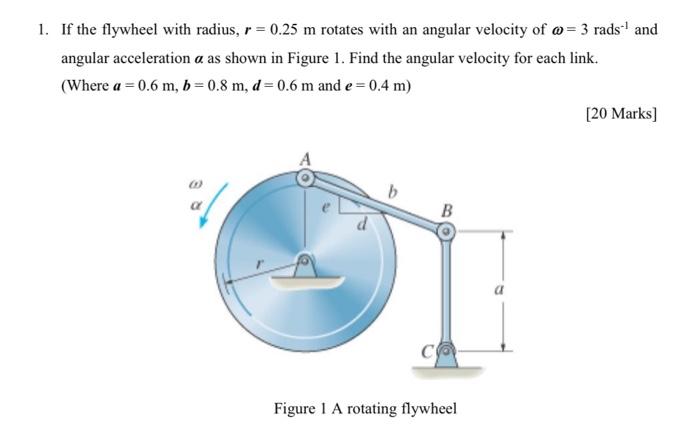 Solved If the flywheel with radius, r=0.25 m rotates with an | Chegg.com