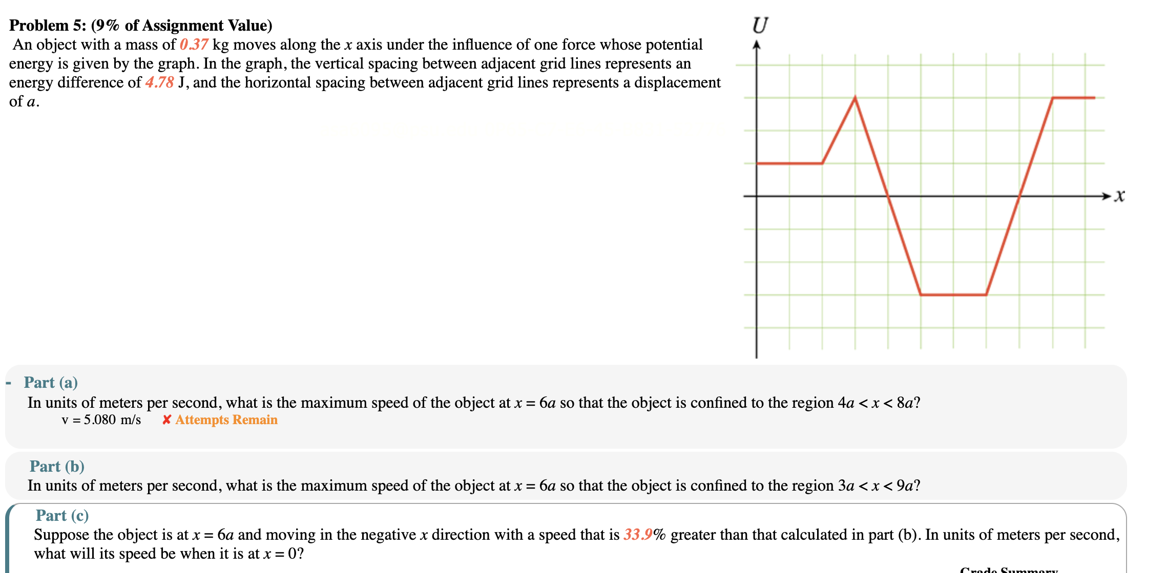 Solved An object with a mass of 0.37 ﻿kg moves along the x | Chegg.com