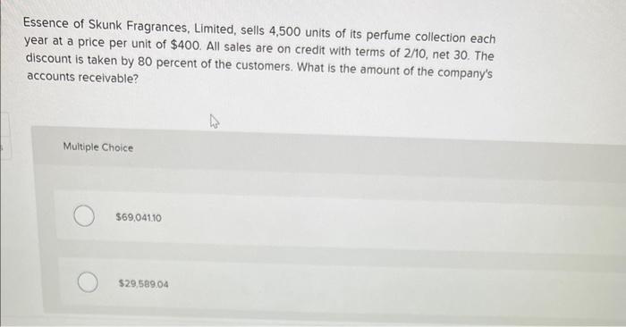 Solved Essence of Skunk Fragrances, Limited, sells 4,500 | Chegg.com