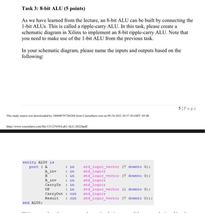 Task 3: 8-bit ALU (5 points) As we have learned from | Chegg.com