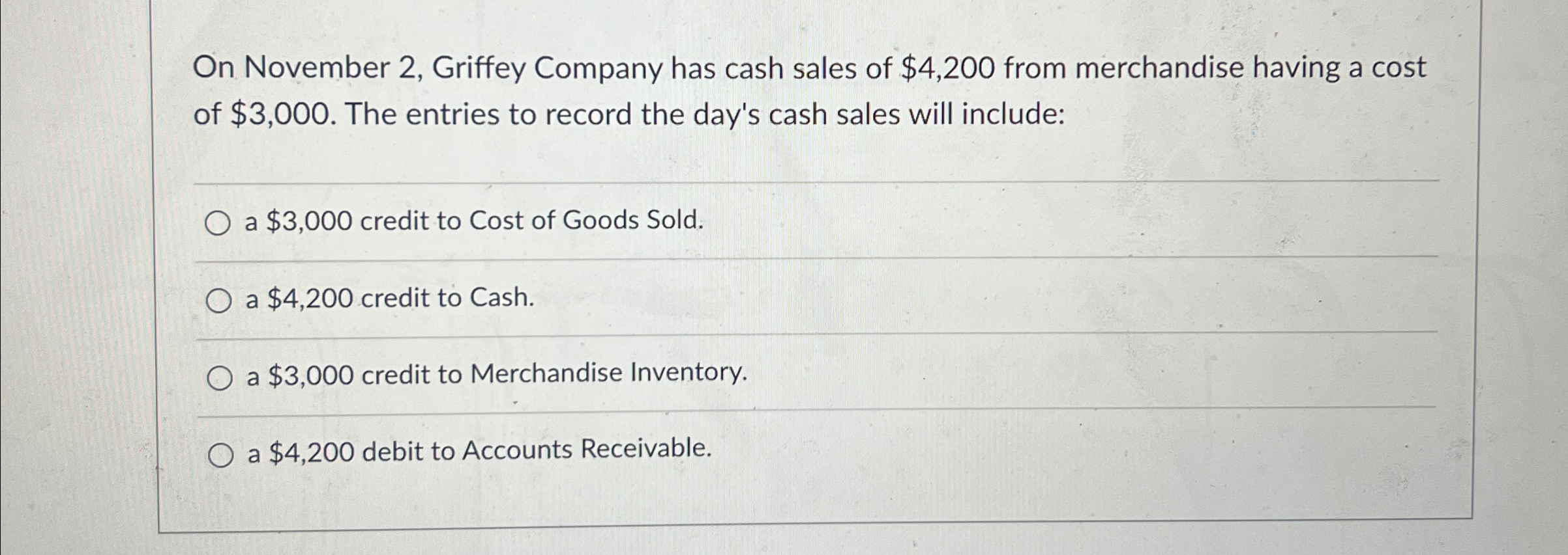 Solved On November 2, ﻿Griffey Company has cash sales of | Chegg.com