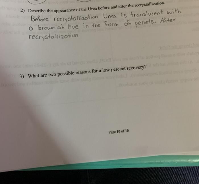 Solved 2) Describe the appearance of the Urea before and | Chegg.com