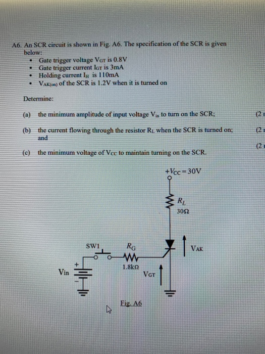 Solved A6. An SCR circuit is shown in Fig. A6. The | Chegg.com