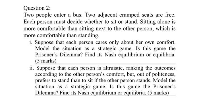 Question 2: Two people enter a bus. Two adjacent | Chegg.com