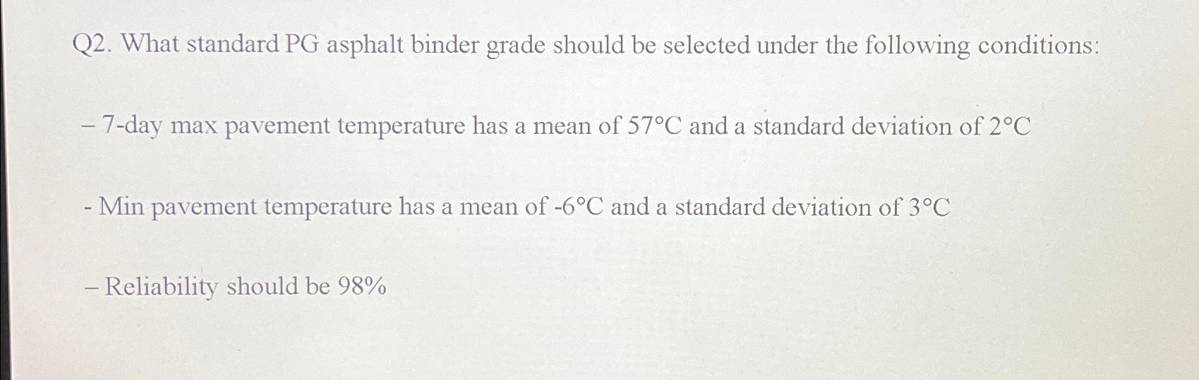 Solved Q2. ﻿What standard PG asphalt binder grade should be | Chegg.com