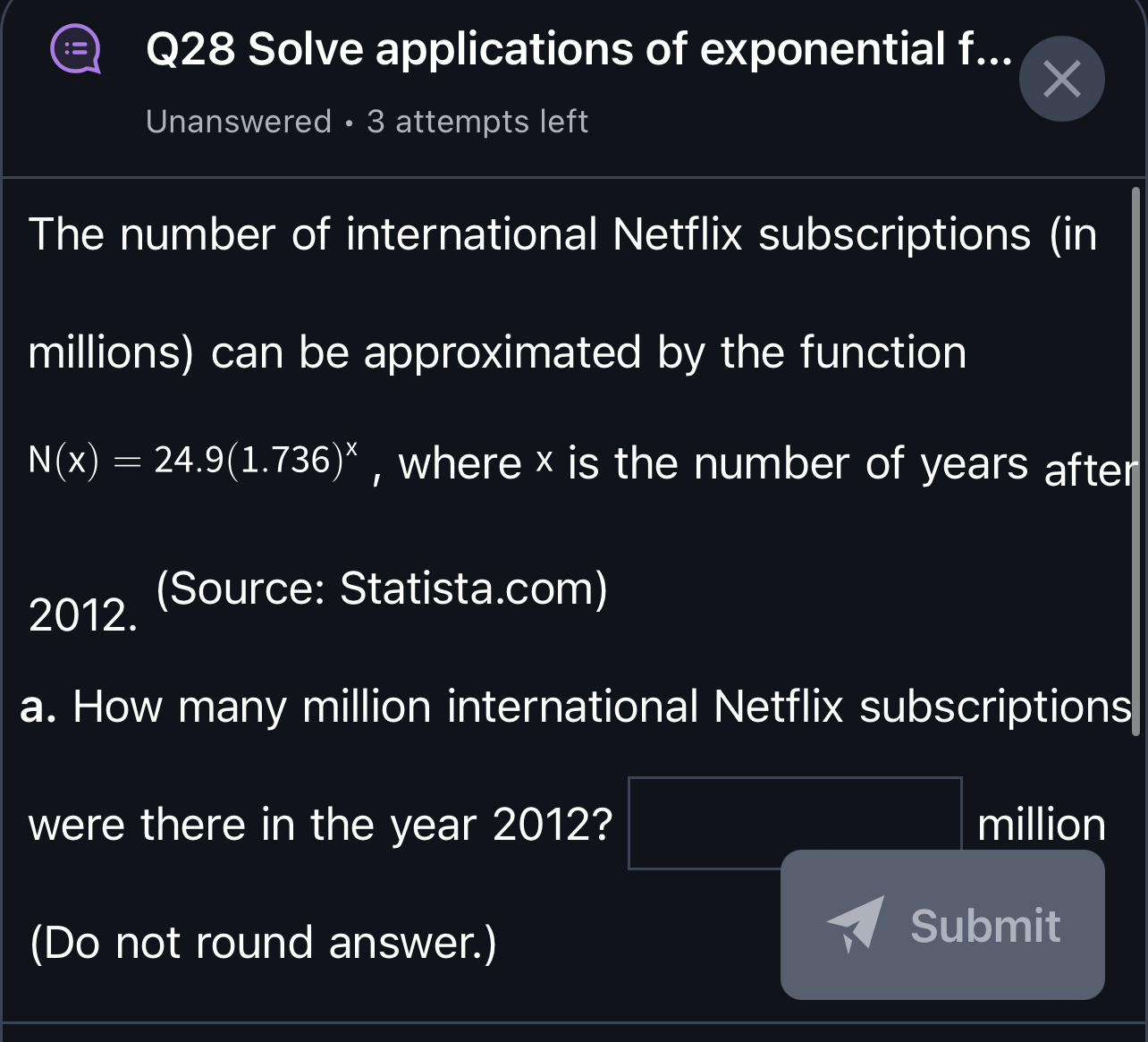 Solved (ᄏ) ﻿Q28 ﻿Solve applications of exponential | Chegg.com