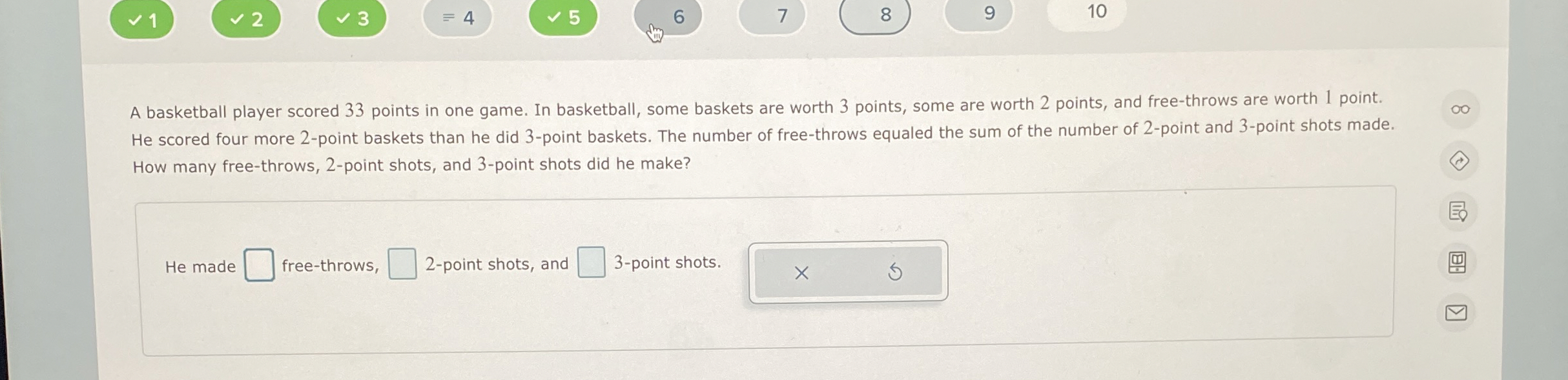 Solved 1 2 3=4562=910A basketball player scored 33 ﻿points | Chegg.com