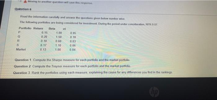 Solved Question 1. Compute the Sharpe measure for each | Chegg.com