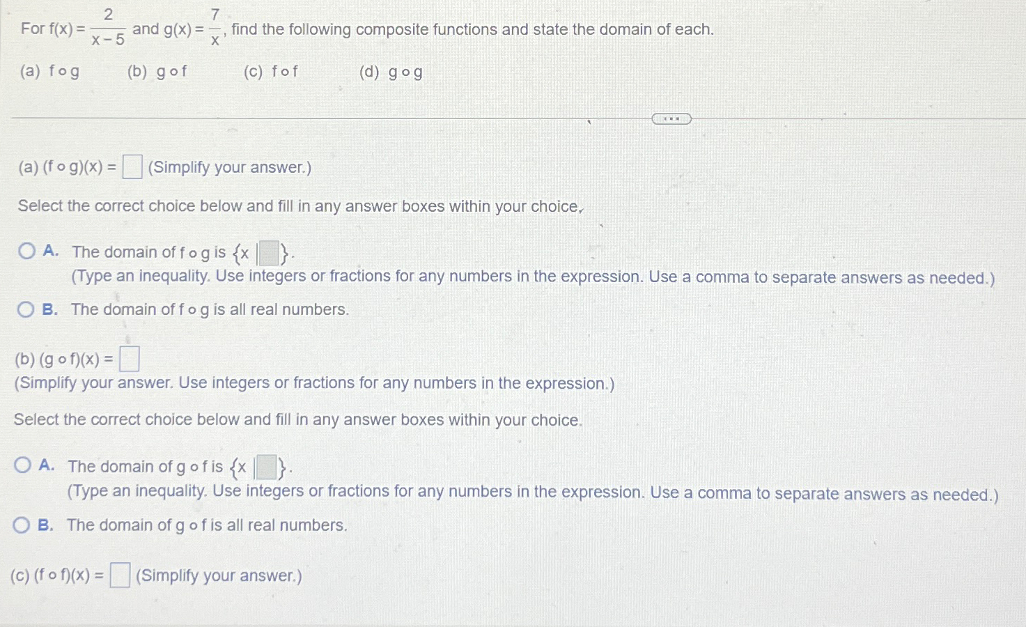 Solved For f(x)=2x-5 ﻿and g(x)=7x, ﻿find the following | Chegg.com