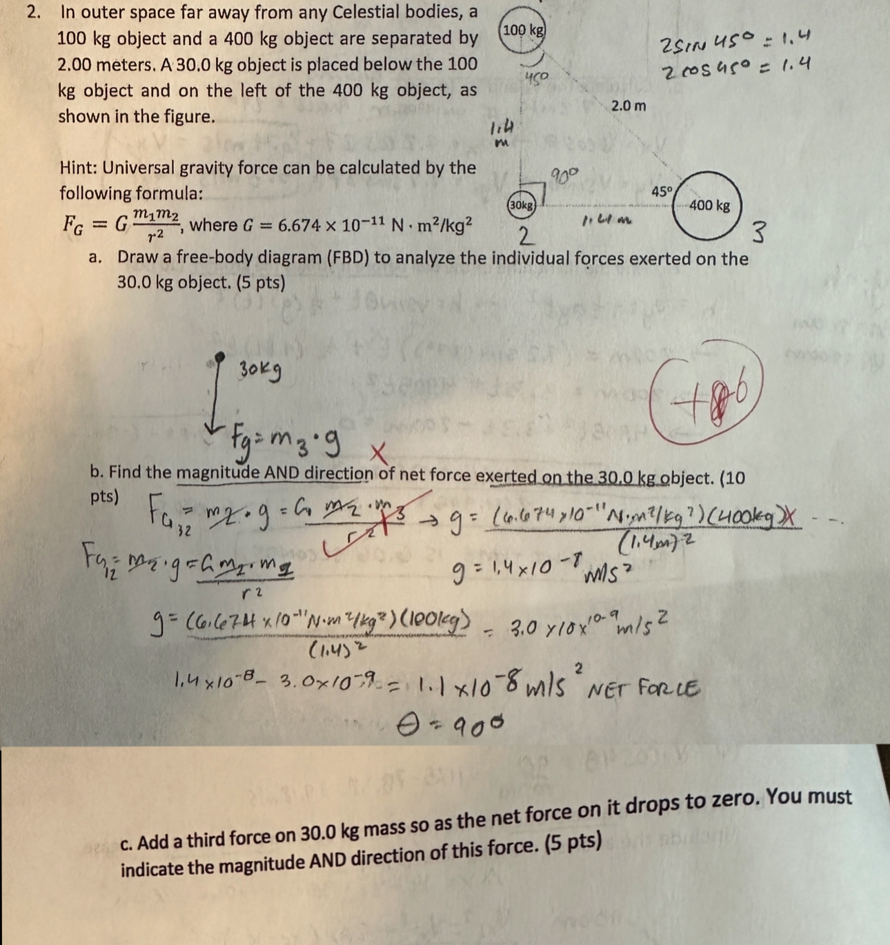 Solved c. ﻿Add a third force on 30.0 ﻿kg mass so as the net | Chegg.com