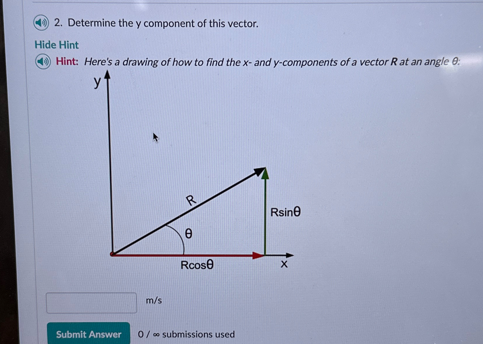 Determine the y ﻿component of this vector.Hide | Chegg.com