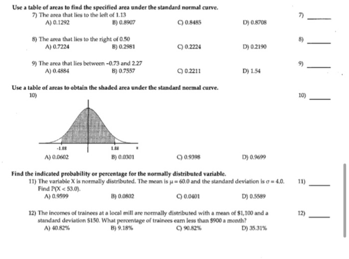 Solved Use a table of areas to find the specified area under | Chegg.com