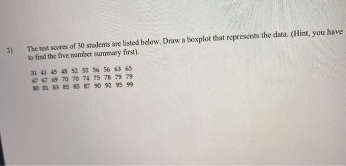 Solved 3) The test scores of 30 students are listed below. | Chegg.com