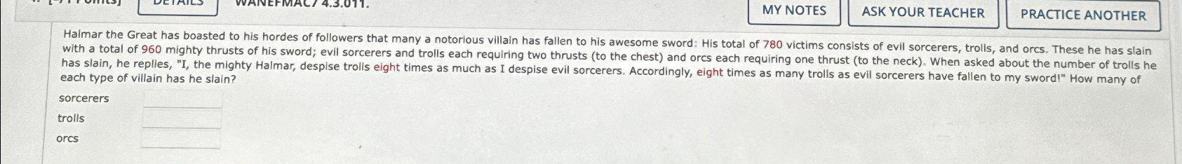 Solved each type of villain has he slain?sorcererstrollsorcs | Chegg.com