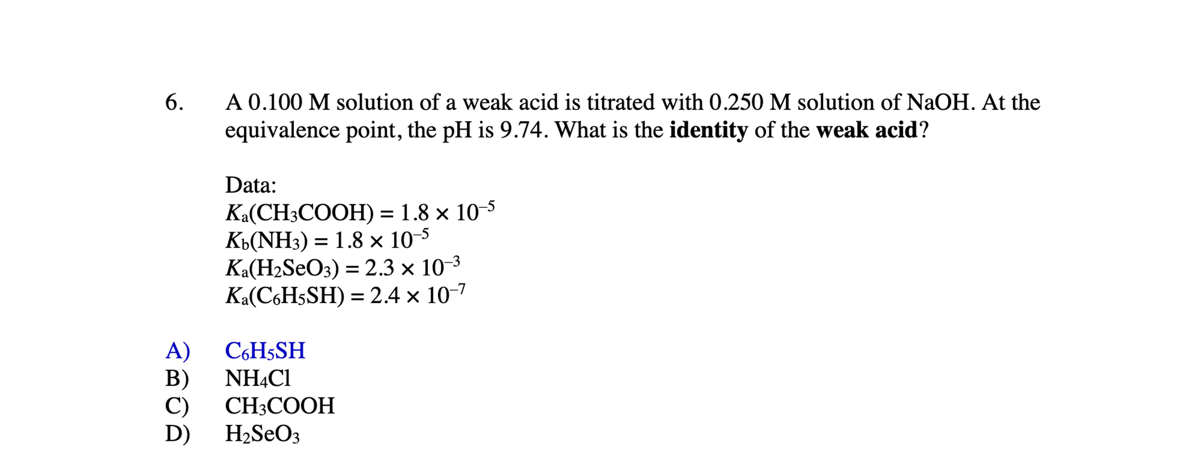 Solved A 0.100M ﻿solution of a weak acid is titrated with | Chegg.com