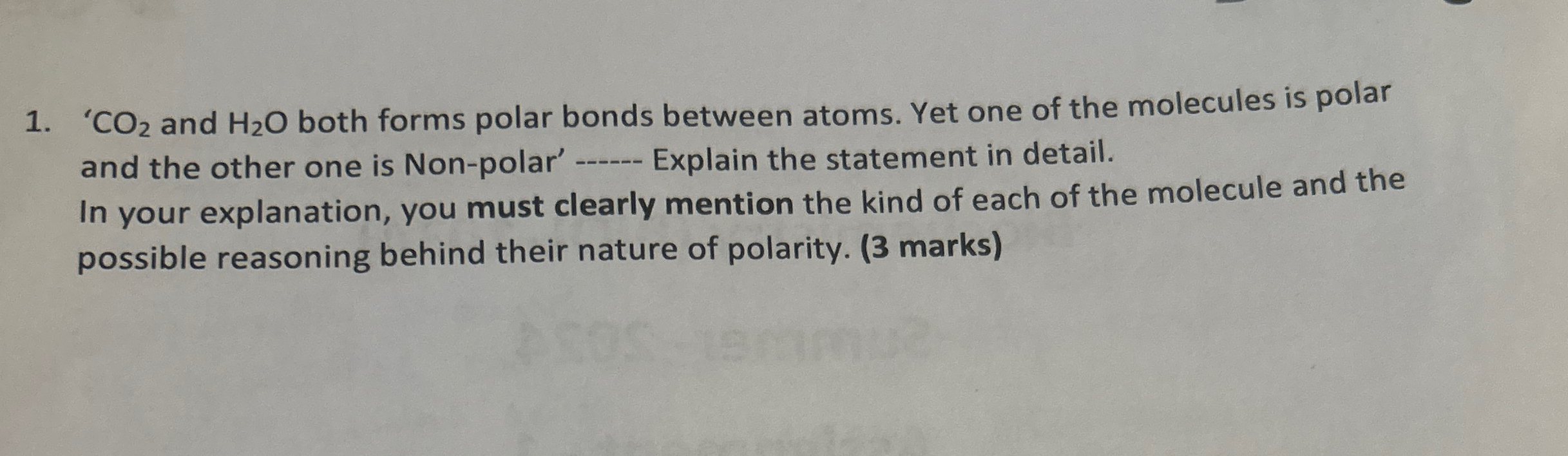 Solved ' CO2 ﻿and H2O ﻿both forms polar bonds between atoms. | Chegg.com