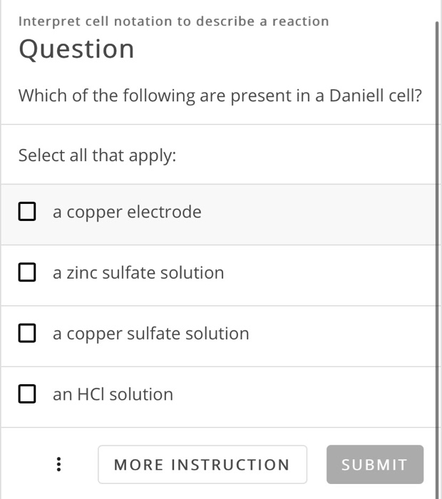 Solved Interpret cell notation to describe a reaction | Chegg.com