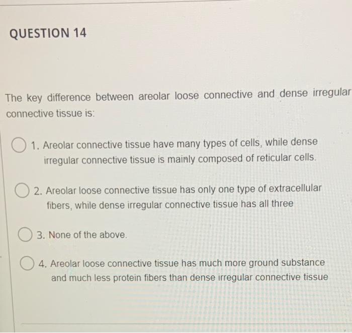 Solved The key difference between areolar loose connective | Chegg.com