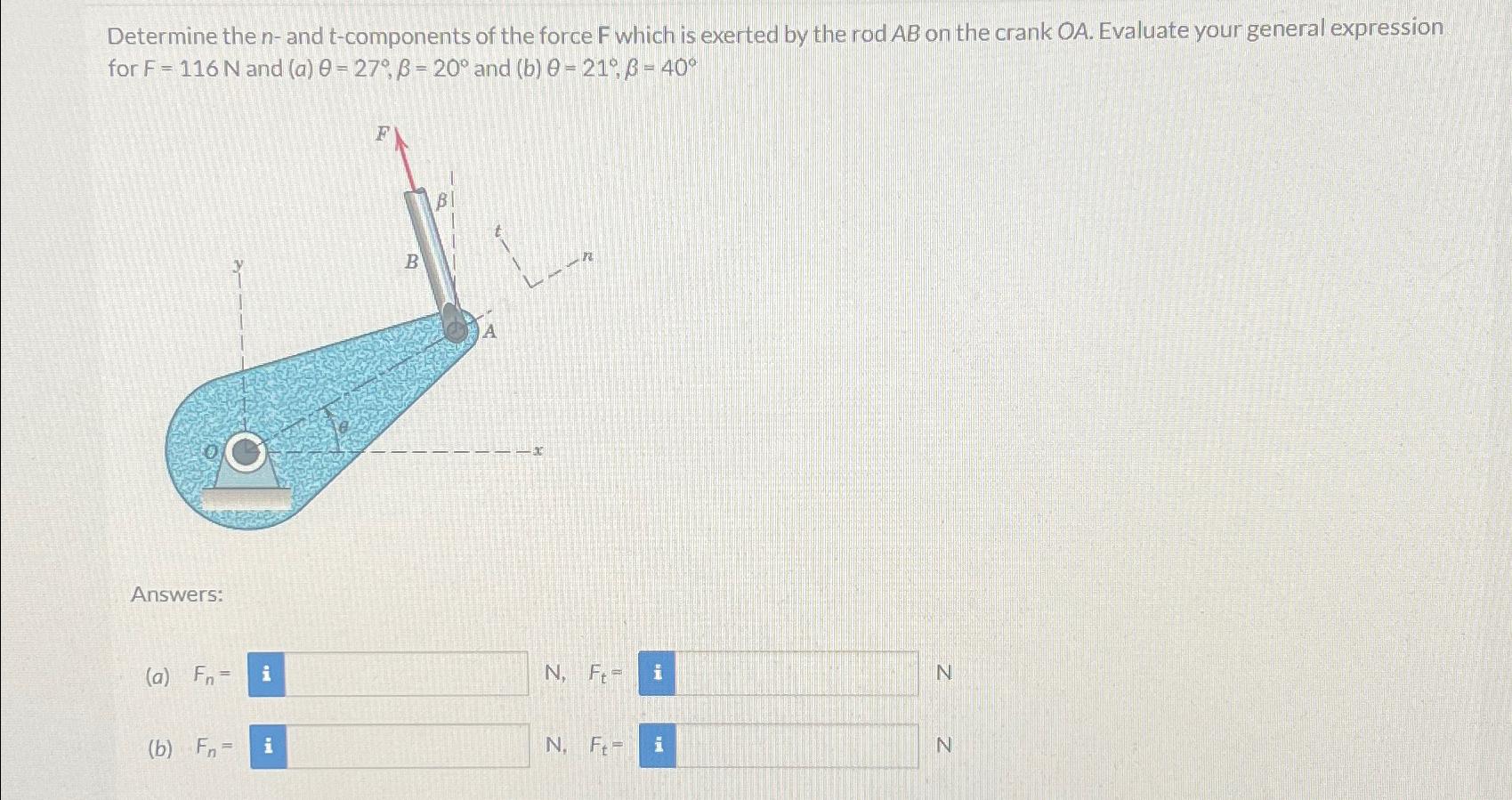 Solved Determine the n - ﻿and t-components of the force F | Chegg.com