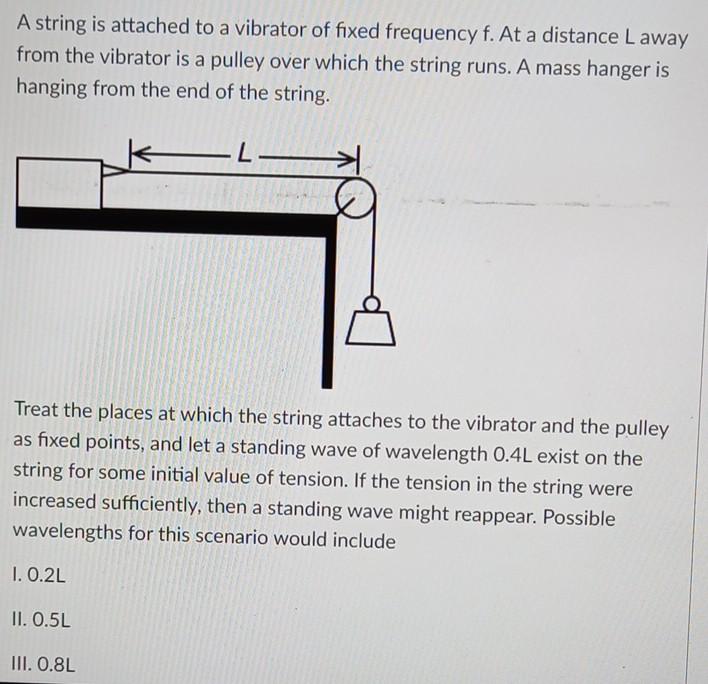 Solved A string is attached to a vibrator of fixed frequency | Chegg.com
