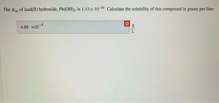 Solved The Ksp of lead(II) hydroxide, Pb(OH)2, is 1.43 x | Chegg.com