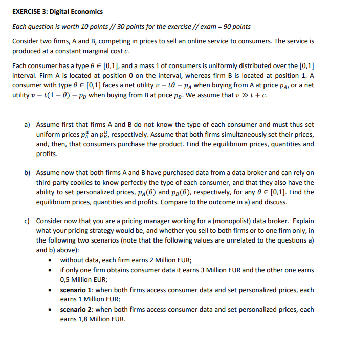 Solved EXERCISE 3: Digital EconomicsEach question is worth | Chegg.com