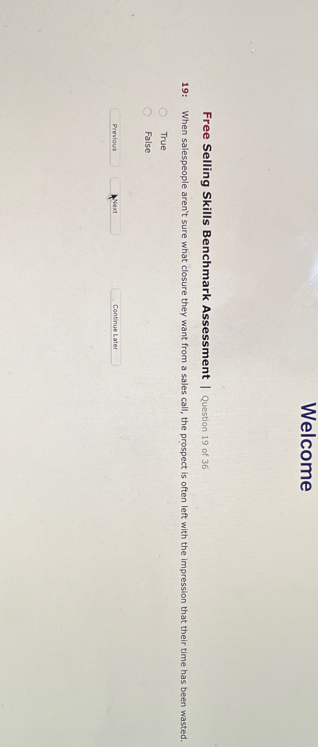 Solved WelcomeFree Selling Skills Benchmark Assessment | | Chegg.com