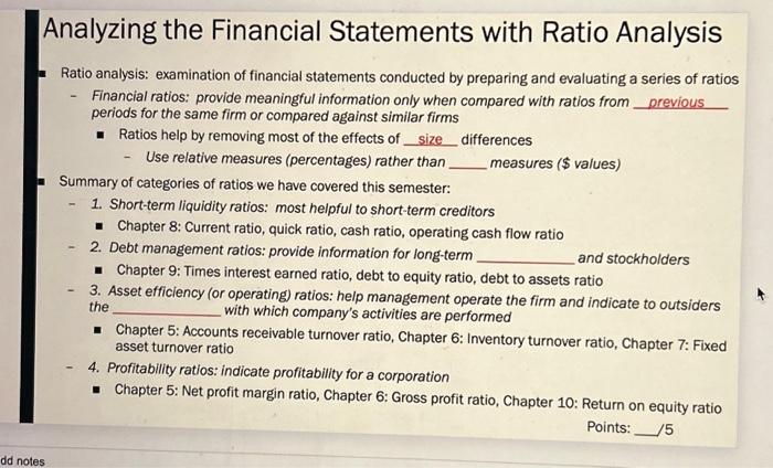 Solved Analyzing the Financial Statements with Ratio | Chegg.com