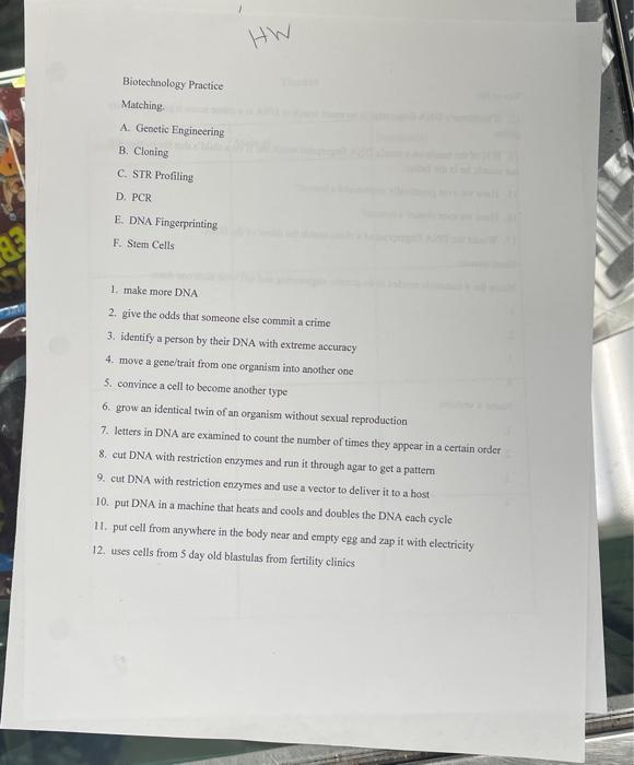 Solved Biotechnology Practice Matching. A. Genetic | Chegg.com