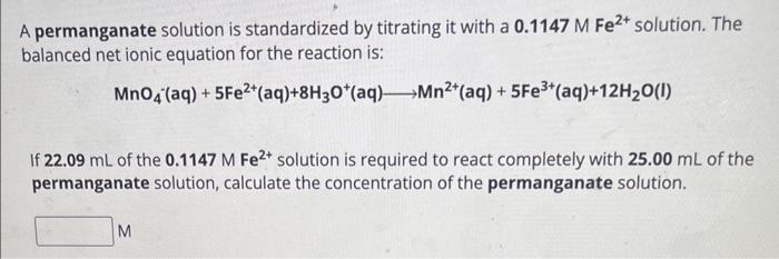 Solved The concentration of Fe2+ in a solution is determined | Chegg.com