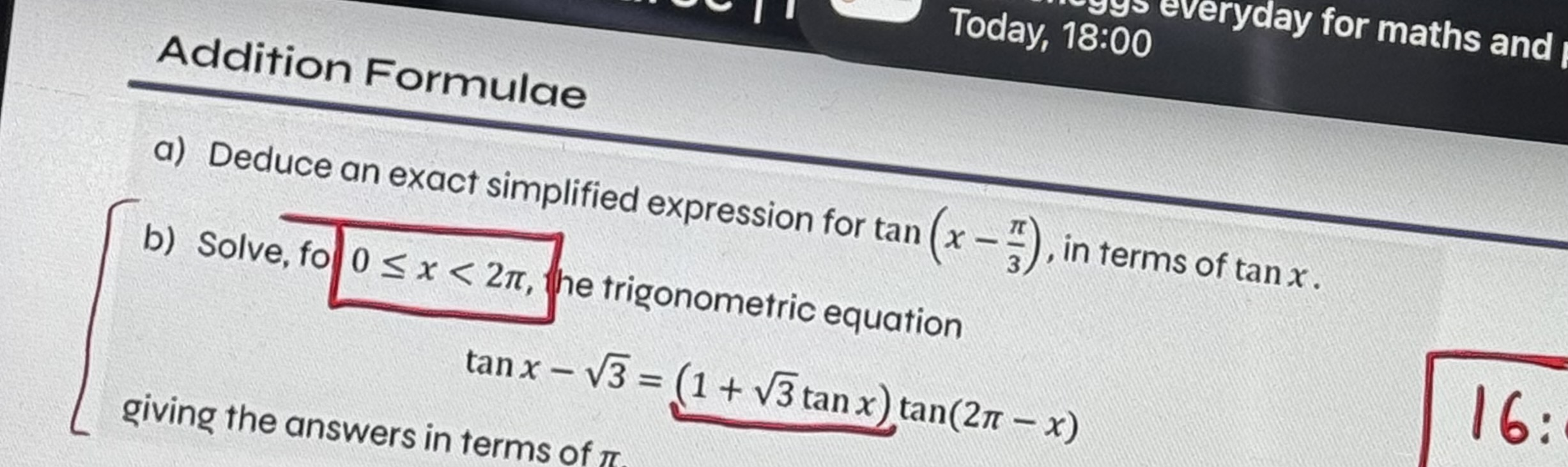 Solved Addition Formulaea) ﻿Deduce an exact simplified | Chegg.com