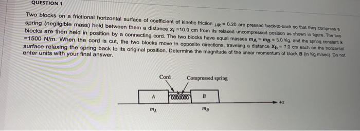 Solved QUESTION 1 Two blocks on a frictional horizontal | Chegg.com