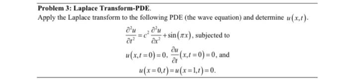 Solved Problem 3: Laplace Transform-PDE. Apply the Laplace | Chegg.com