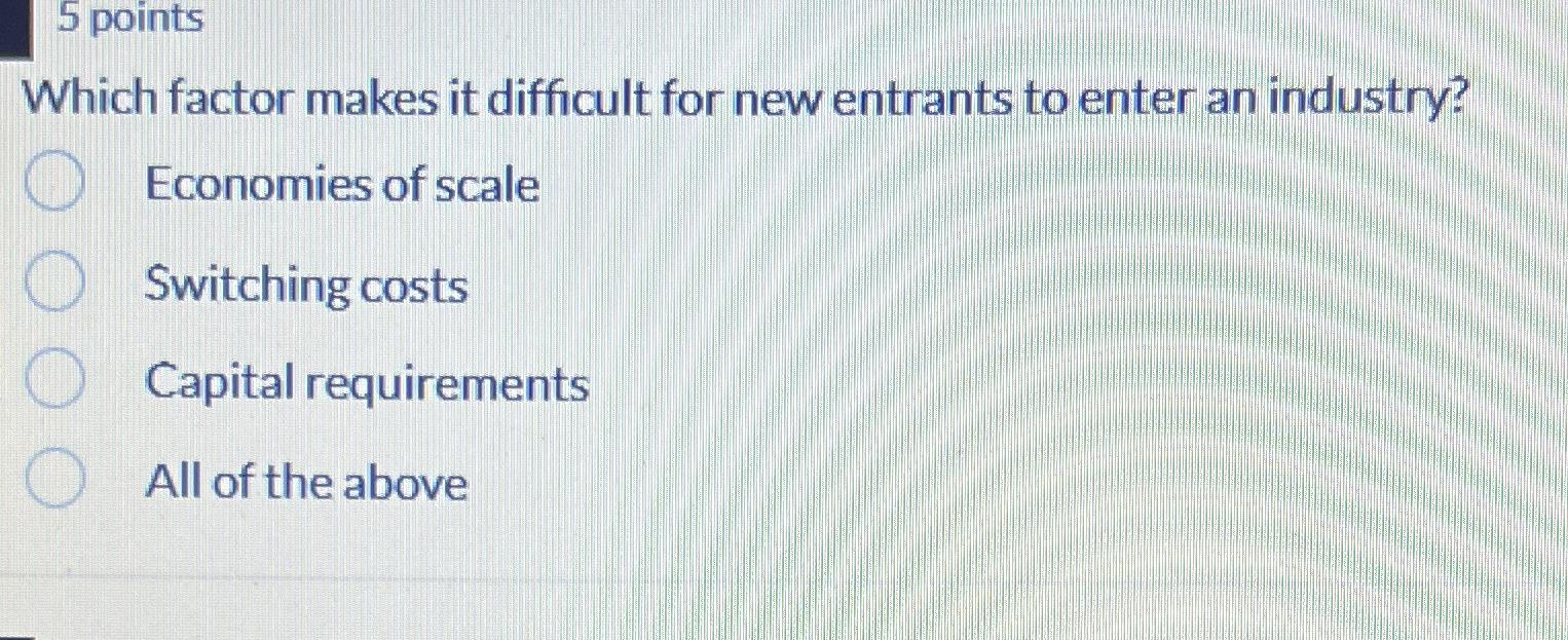 Solved 5 pointsWhich factor makes it difficult for new | Chegg.com Solved 5 pointsWhich factor makes it difficult for new | Chegg.com